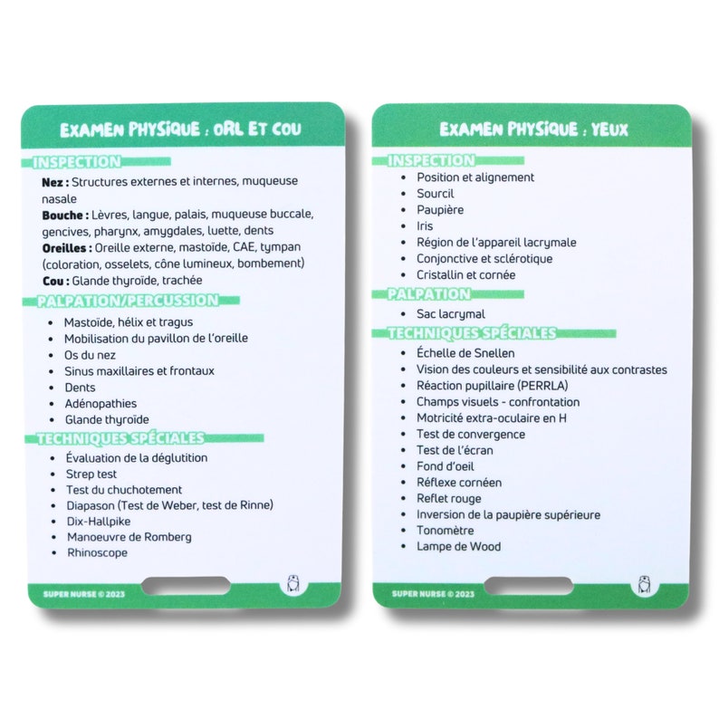 EN Physical Exam - Eyes, ENT and Neck, Nursing Reference Card, Badge ...