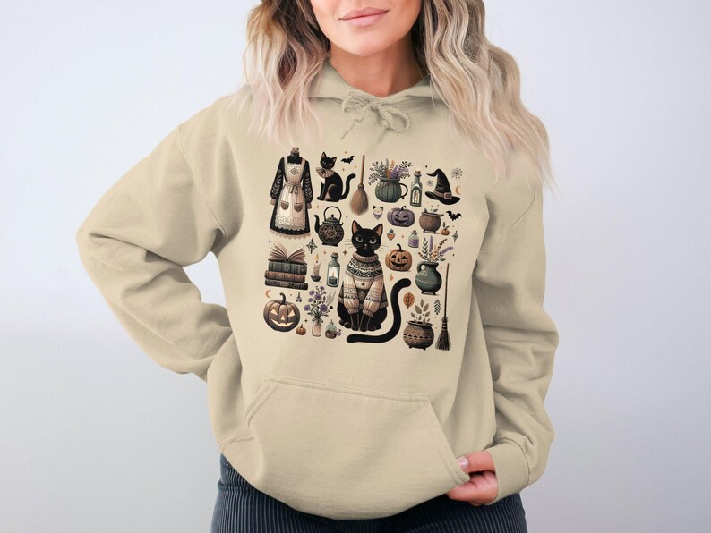 Spooky Cottage Core Halloween PNG Transparent: Vintage Black Cats ...