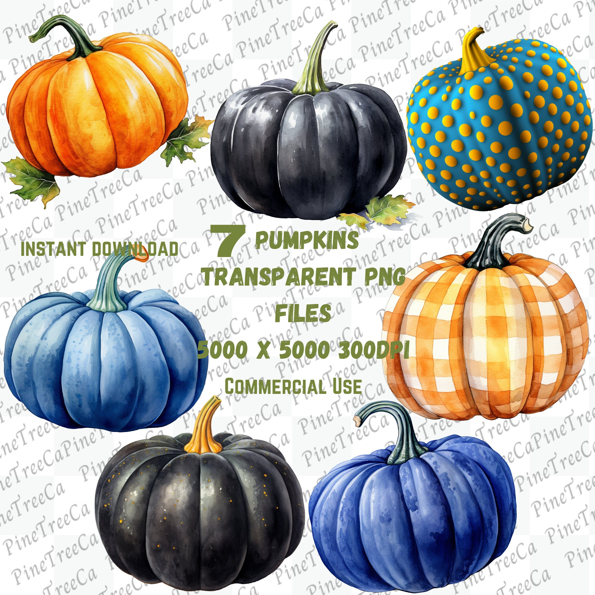 Black Pumpkin Clip Art PNG Set,blue Pumpkin Png,polka Dot Pumpkin Png ...