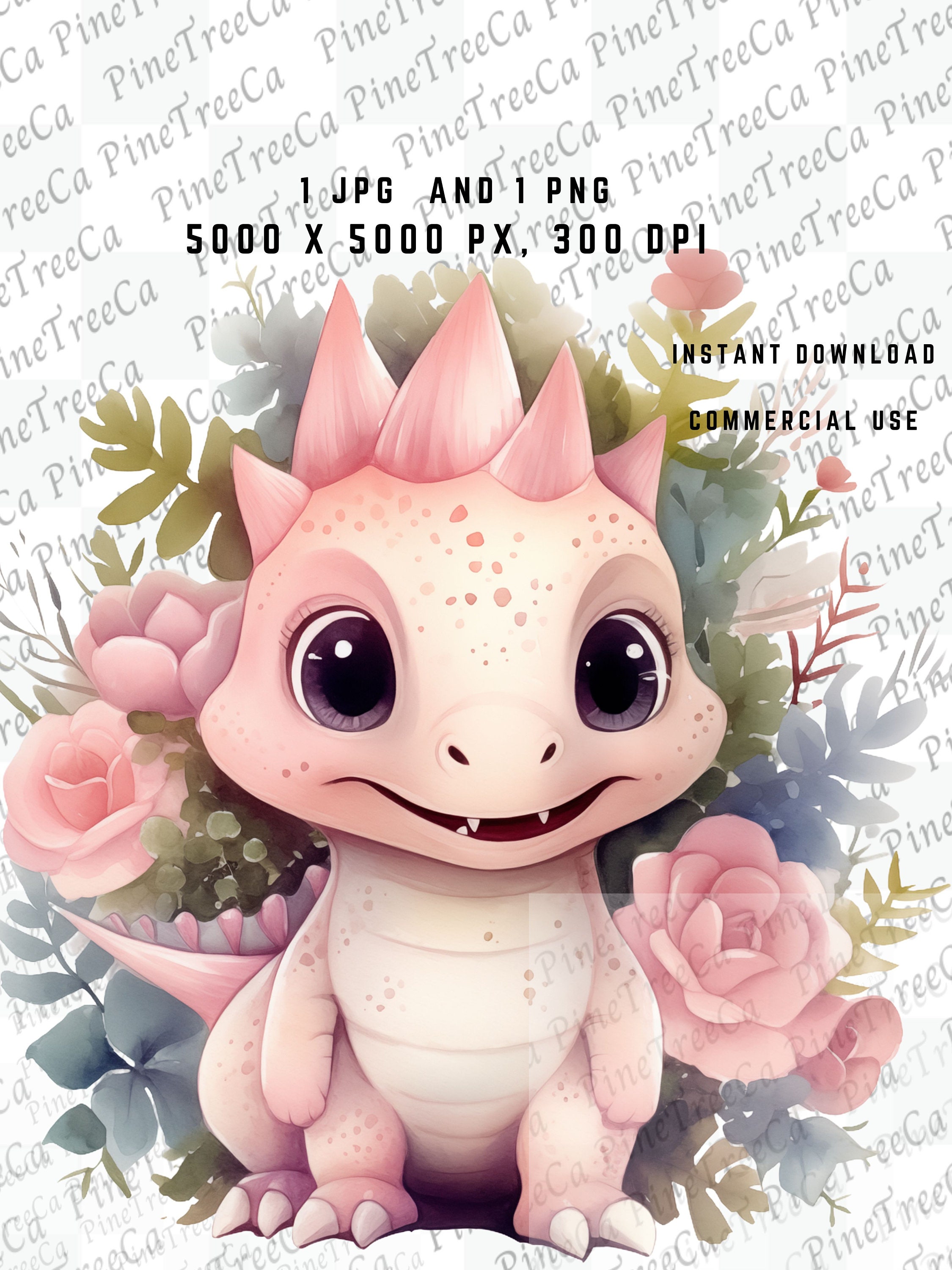 Watercolor Dinosaur Clipart 1 PNG, 1 JPG, Transparent PNG, Instant ...