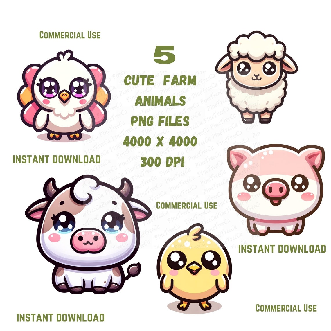 Cute Farm Animals Clipart, 5 Png Transparent Files, 5,000x5,000 Px,300 ...