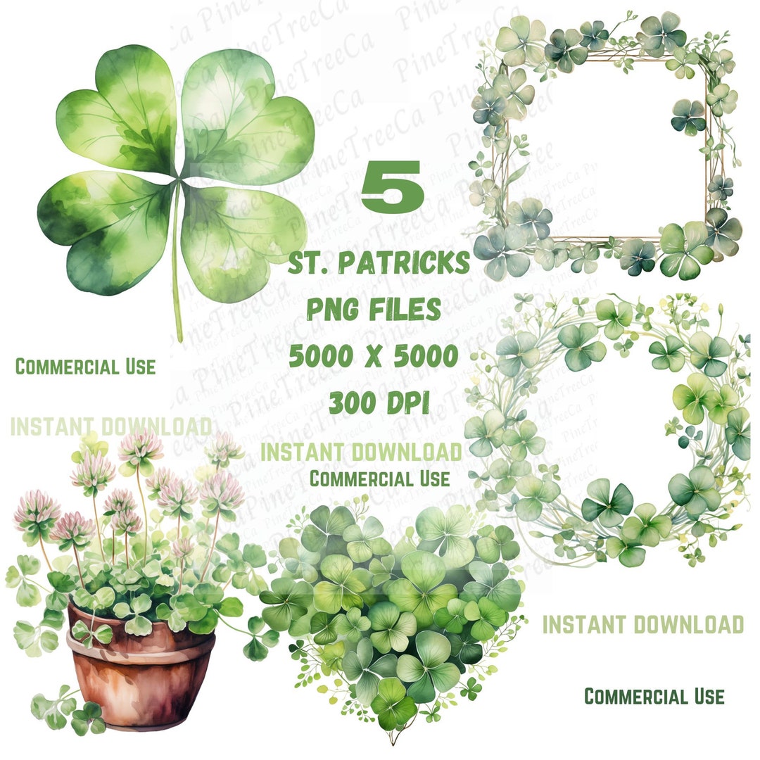 Watercolor Stpatrick Clover Clipart, 5 Transparent PNG Files, High ...