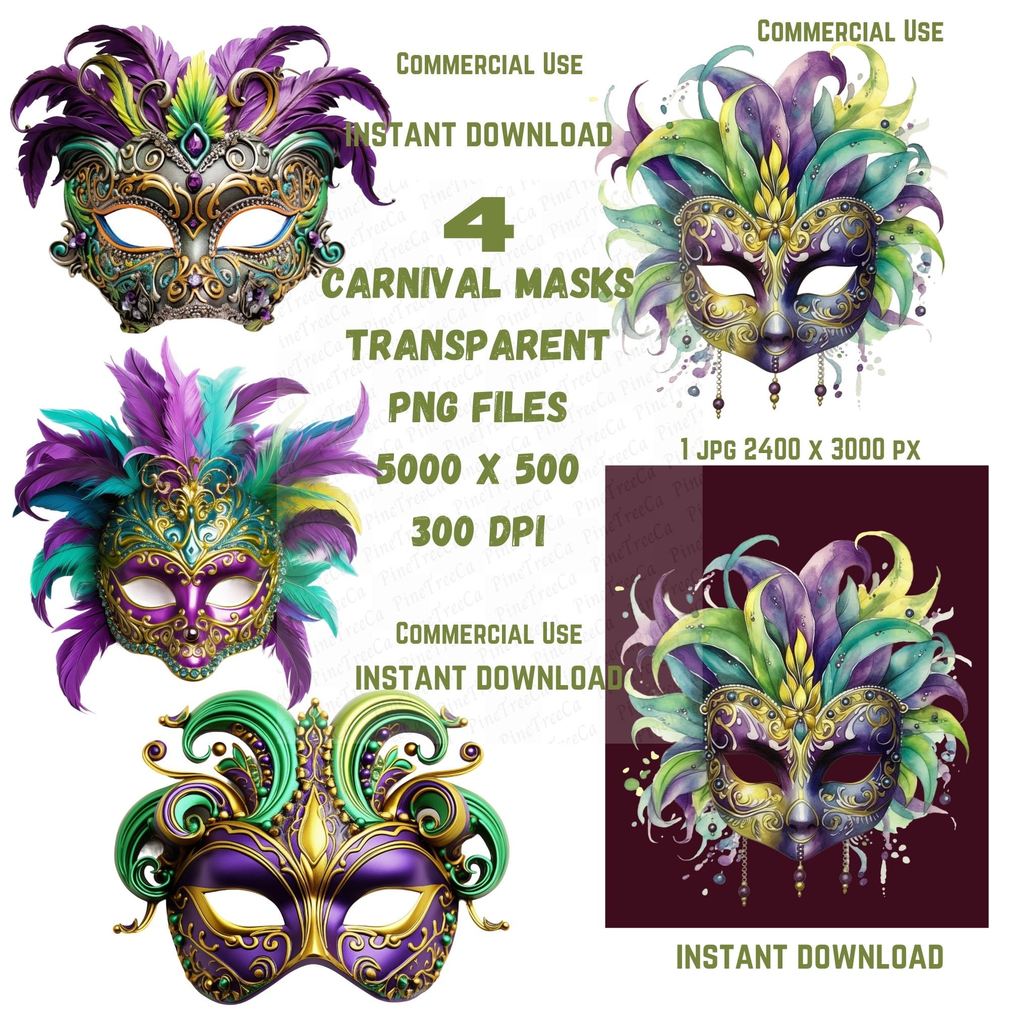 Carnival Masks 4 Transparent PNG Files 5000x5000 Px, 1 Jpg Instant ...