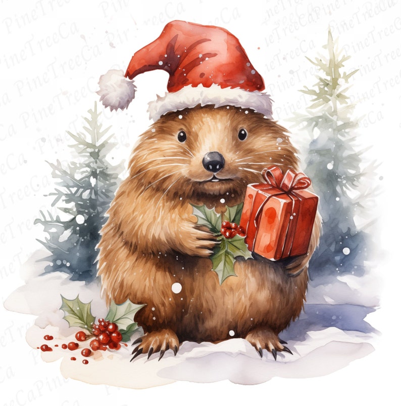 Watercolor Christmas Beaver Instant Digital Download Commercial Use 1 ...