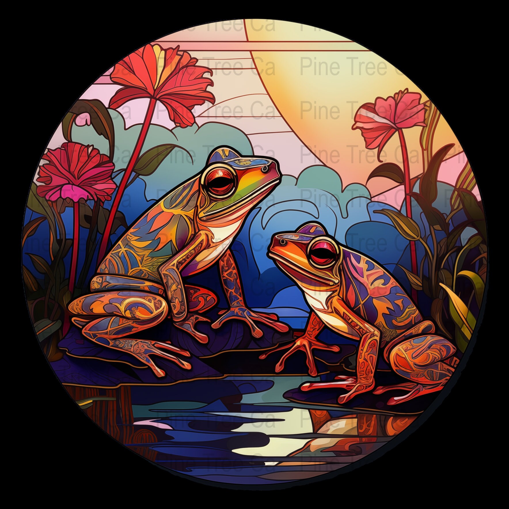 4 Frogs Stained Glass PNG 1 JPG Cottage Decor Wind Spinner Sublimation Design Ornaments PNG ...