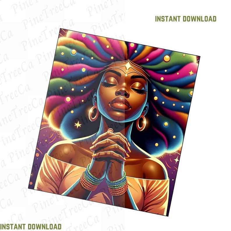 African Women Praying,cosmic Divinity-celestial African Queen Print ...