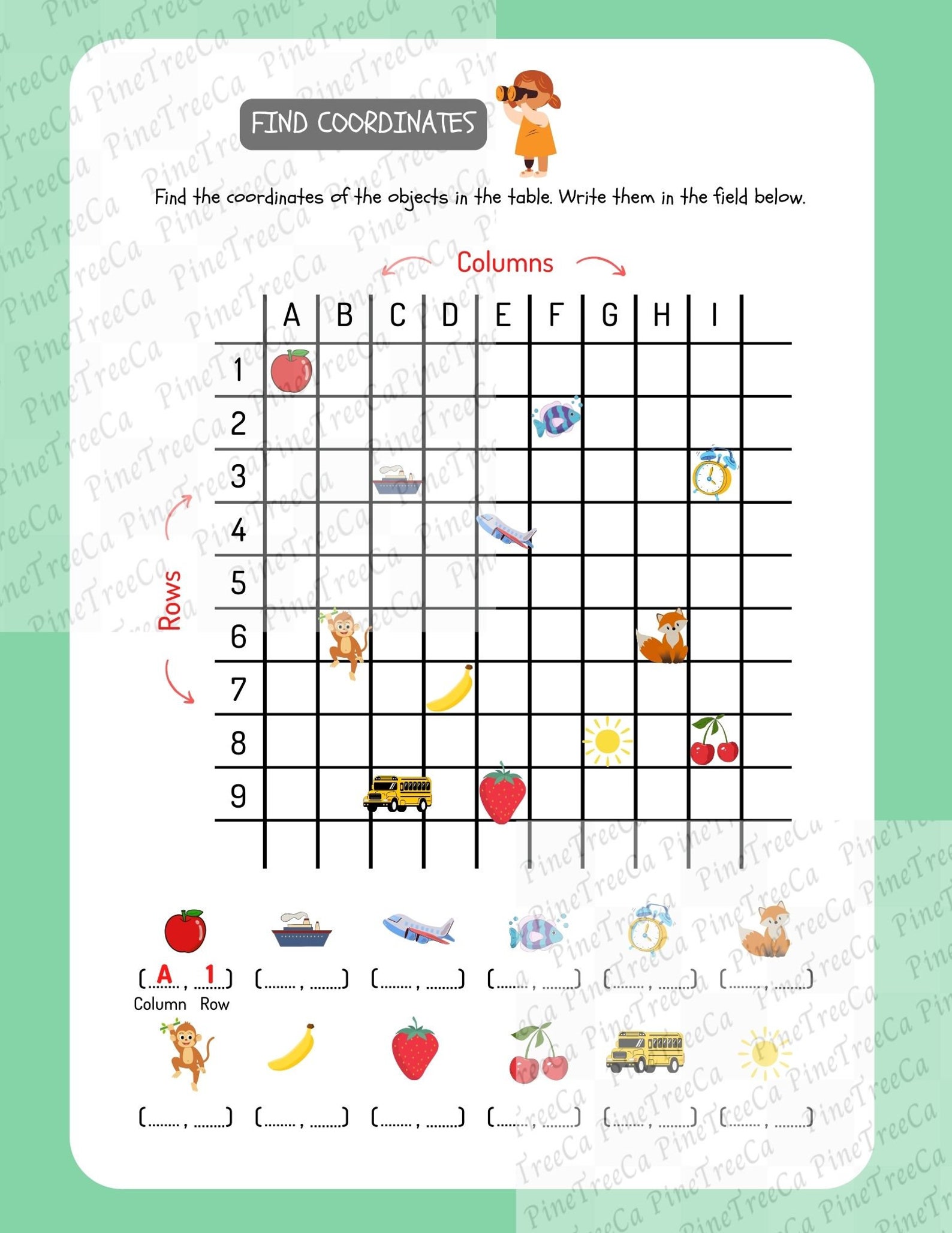 School Kids Activity Worksheet - Finding Coordinate - Printable 1 PDF ...
