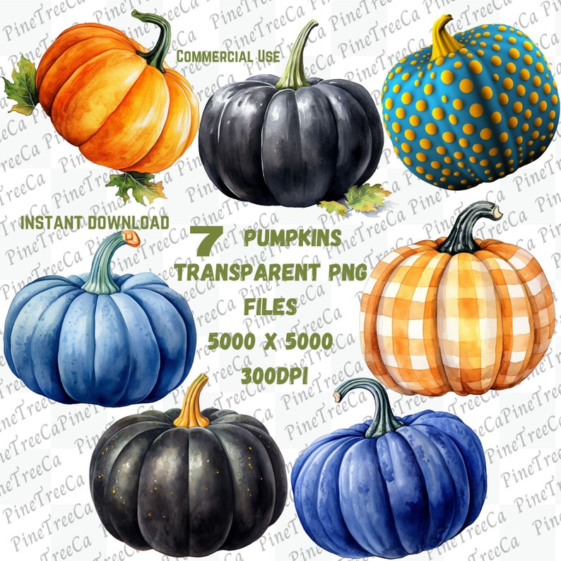 Black Pumpkin Clip Art PNG Set,blue Pumpkin Png,polka Dot Pumpkin Png ...