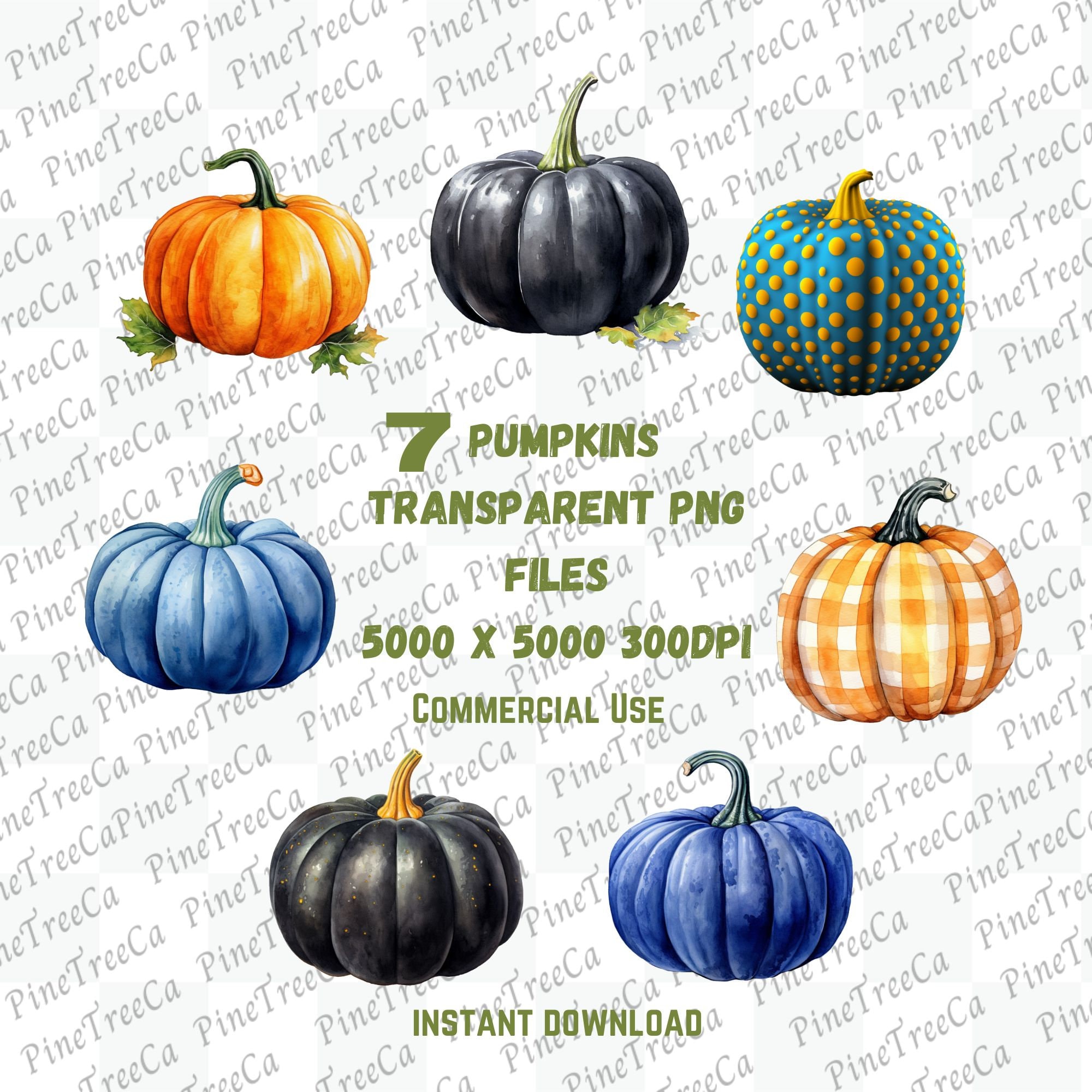 Black Pumpkin Clip Art PNG Set,blue Pumpkin Png,polka Dot Pumpkin Png ...