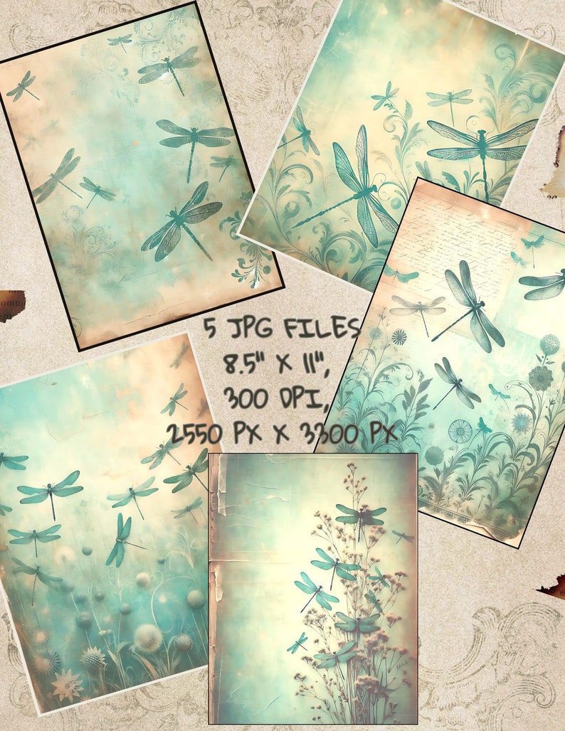 Dragonfly Vintage Junk Journal Kit, Ephemera, Printable Folio Template ...