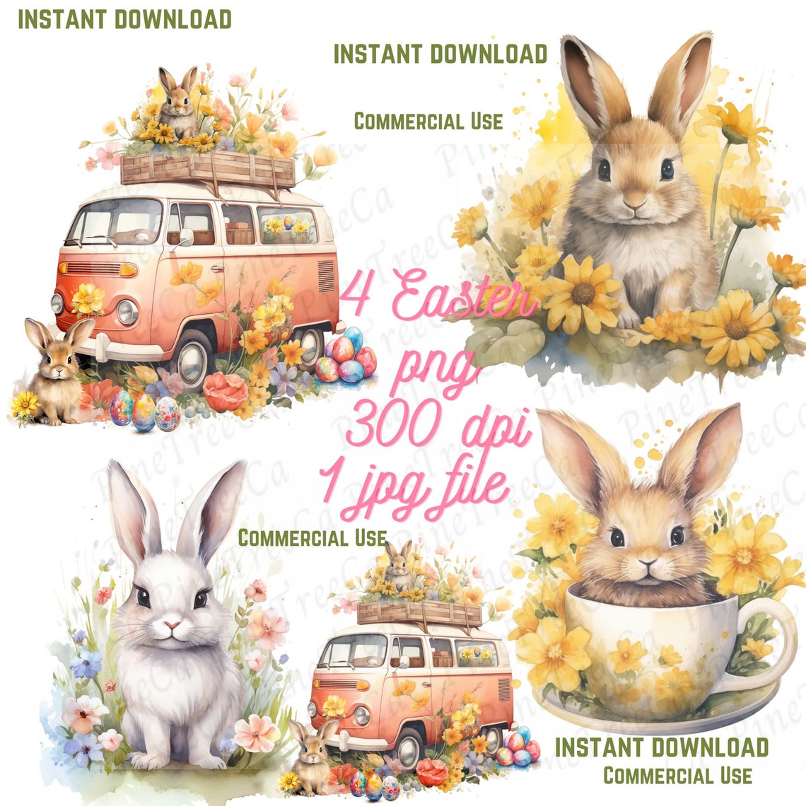 Watercolor Easter Clipart 4 Transparent Pngs Files and 1 JPG File ...
