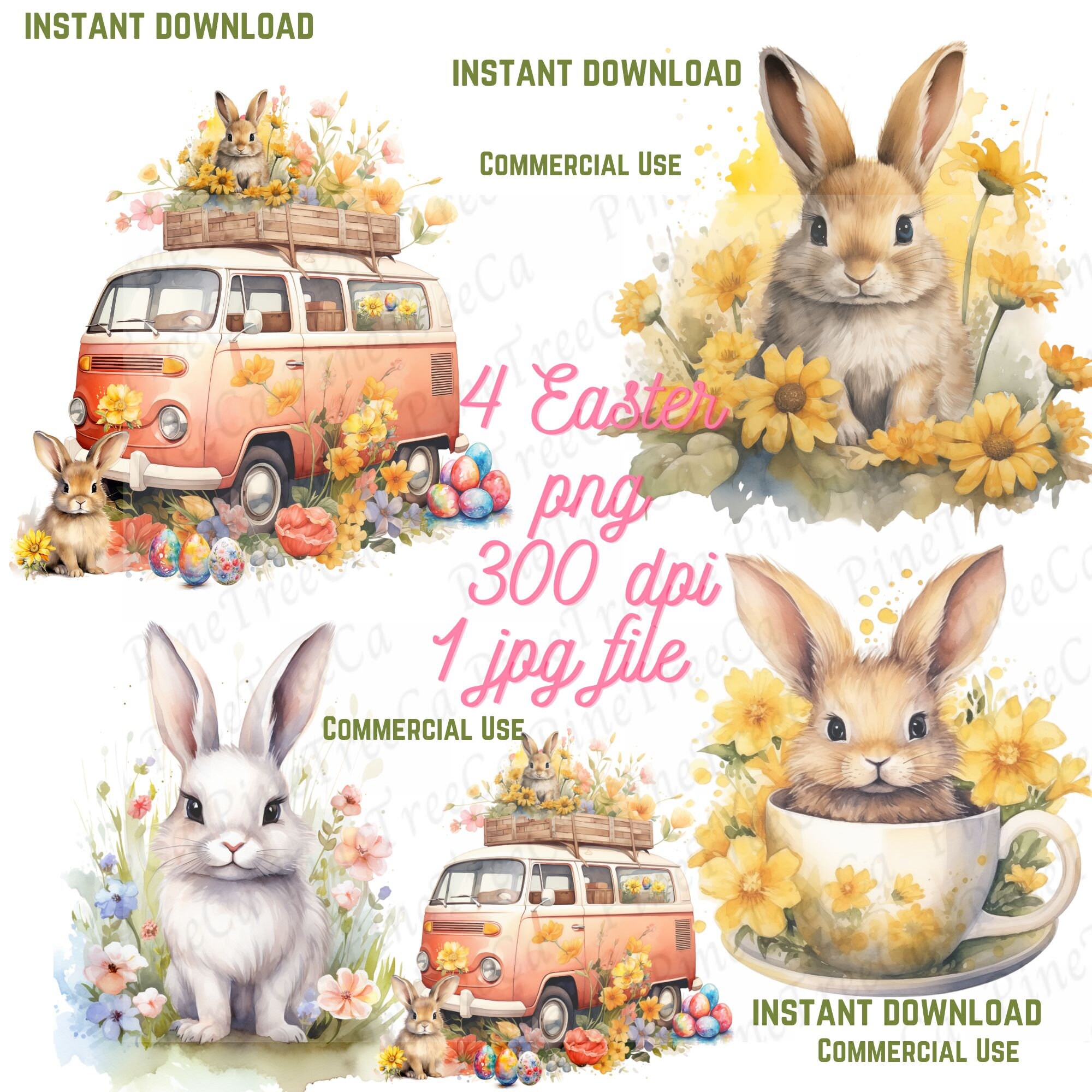Watercolor Easter Clipart 4 Transparent Pngs Files and 1 JPG File ...