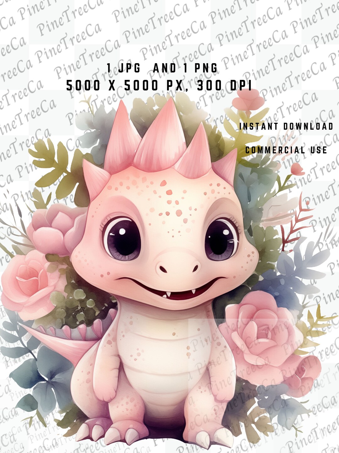 Watercolor Dinosaur Clipart 1 PNG, 1 JPG, Transparent PNG, Instant ...