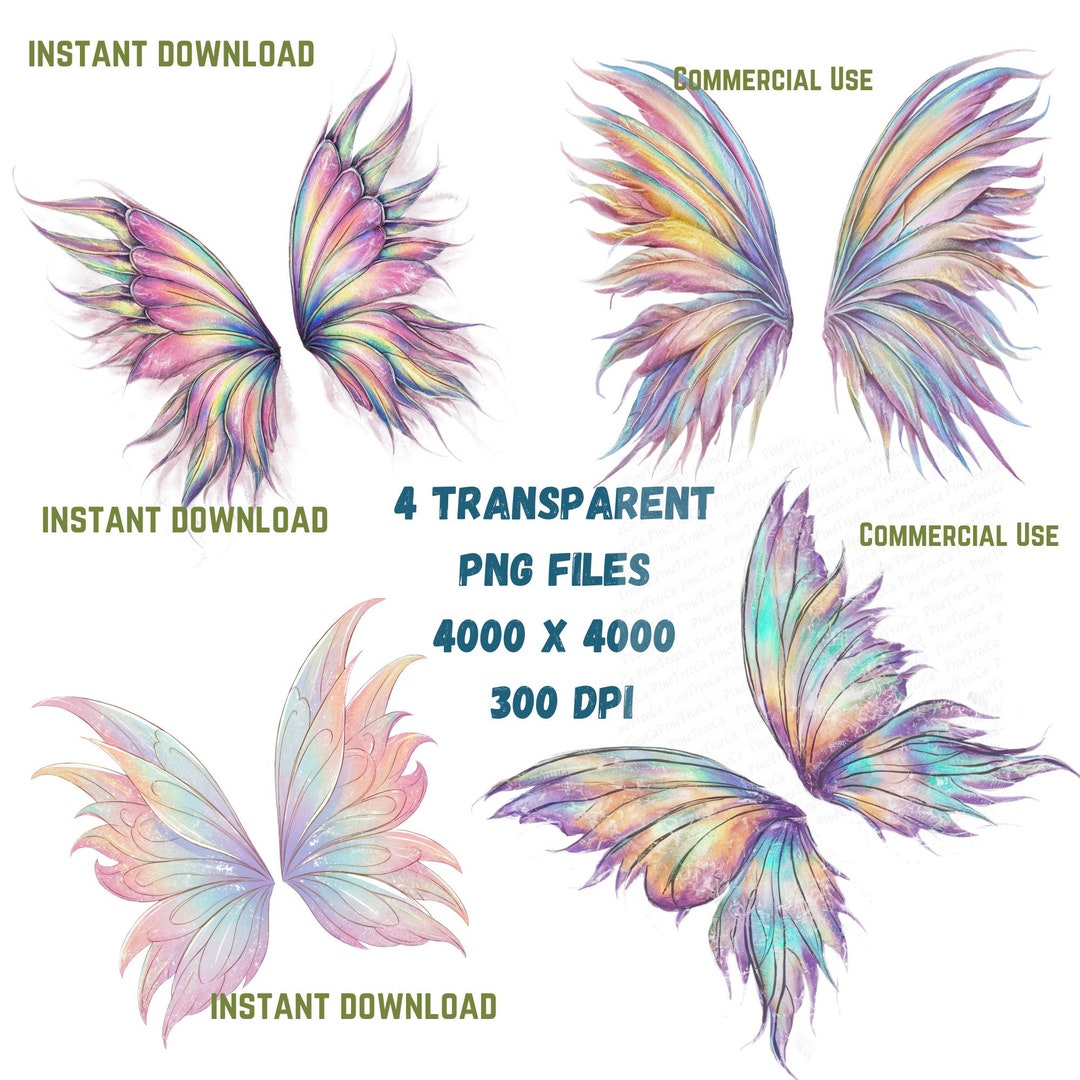 Magical Fairy Wings Clipart, Watercolor Angel Wing Clip Art, Pastel ...