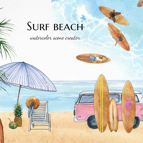 Watercolor Summer Beach Clipart. Summer Vacation PNG. Travel | Etsy