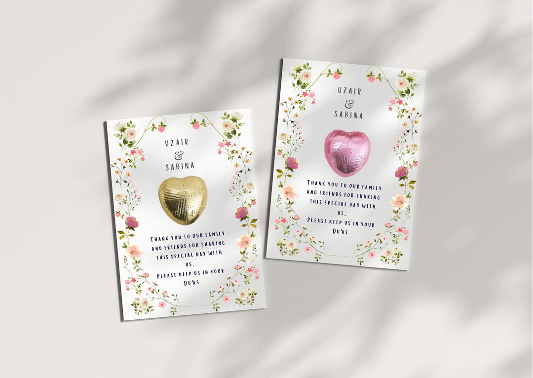 Wedding Favour Cards With Heart Chocolates ,table Decor, Nikkah Baraat ...