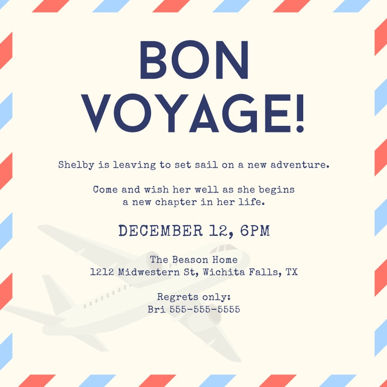 Vintage Bon Voyage Editable Invitation Template for Farewell, Goodbye ...