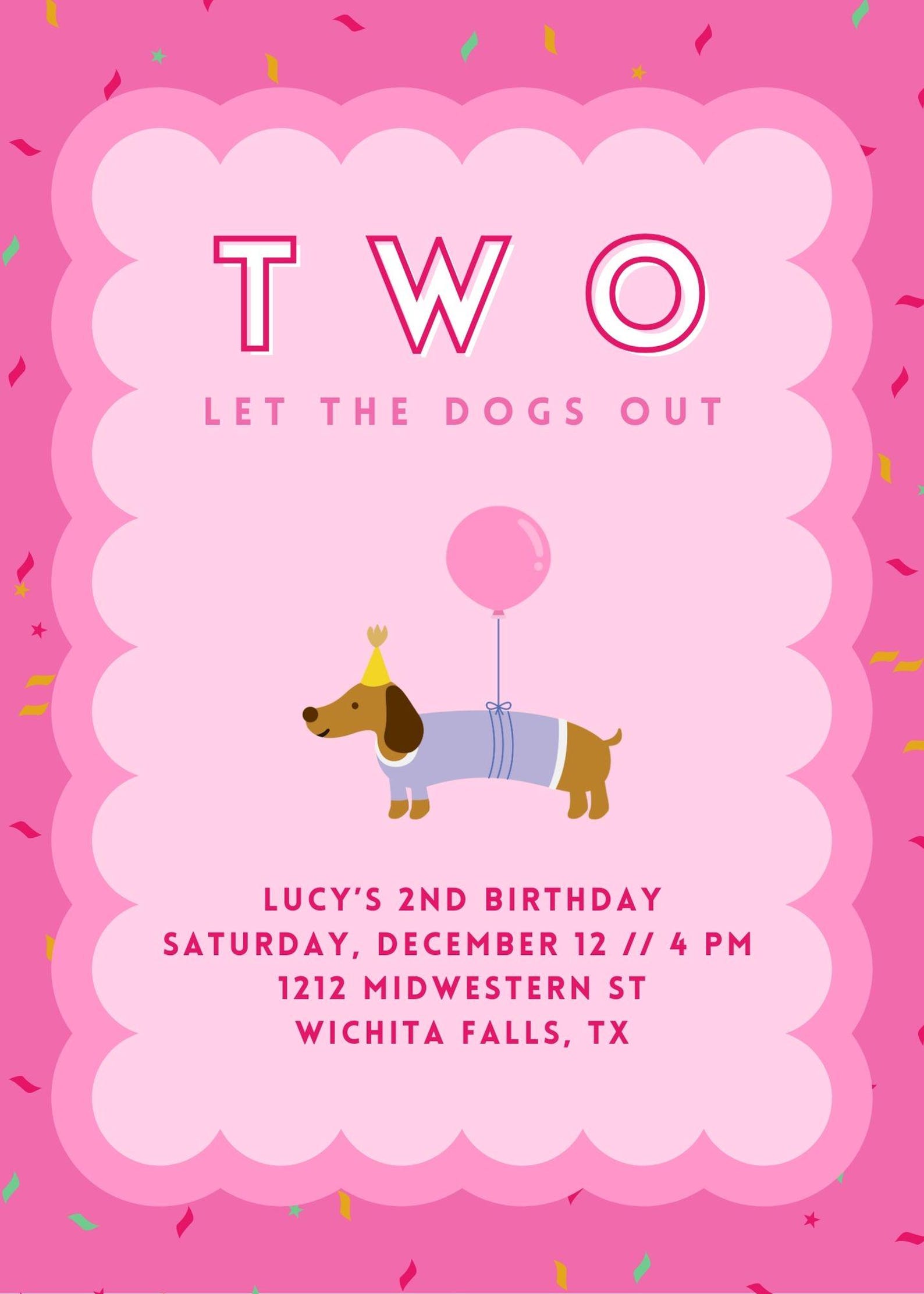 Two Let the Dogs Out Editable 2nd Birthday Invitation | Pink Puppy ...