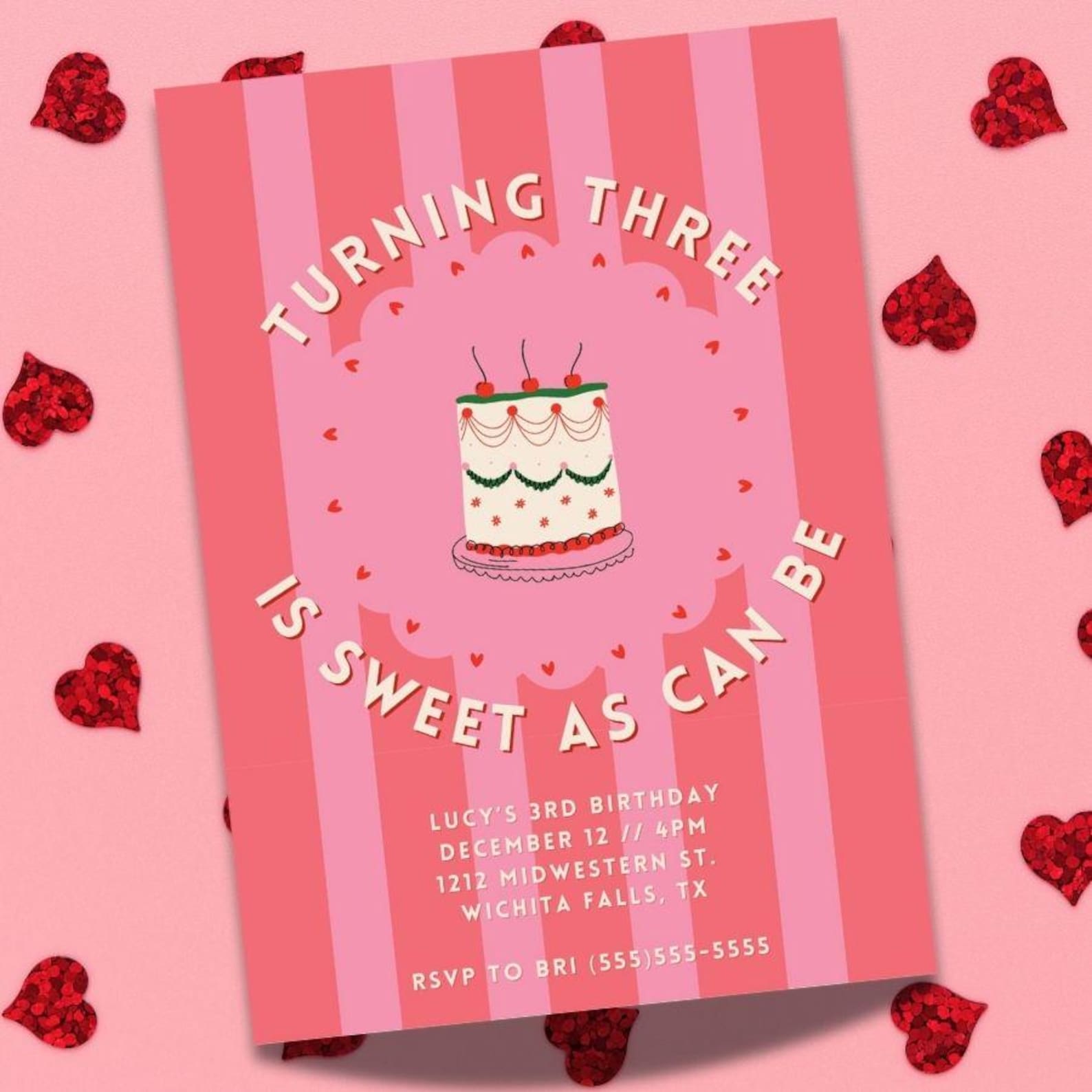 Turning Three is as Sweet as Can Be - Birthday Invitation Template for ...