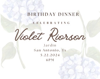 Hydrangea Birthday Party Invitation, Cottagecore Birthday Invite ...