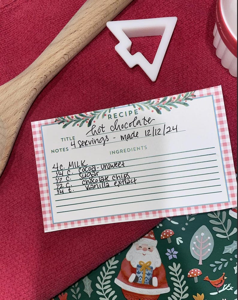 Christmas/holiday Printable Recipe Card - Etsy