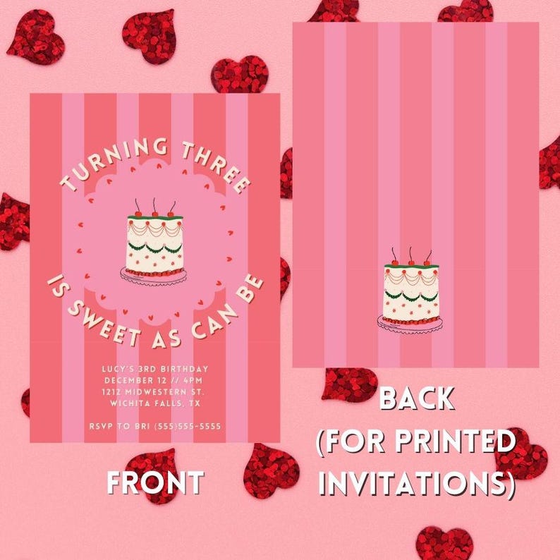 Turning Three is as Sweet as Can Be - Birthday Invitation Template for ...
