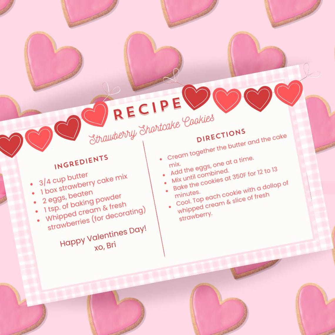 Valentine Printable Recipe Card Template - Etsy