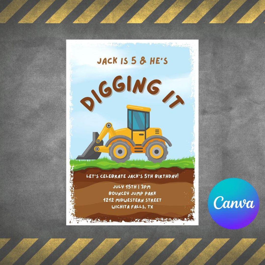 Digging It! Construction-themed Birthday Invitation Template ...