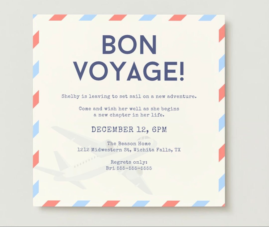 Vintage Bon Voyage Editable Invitation Template for Farewell, Goodbye ...
