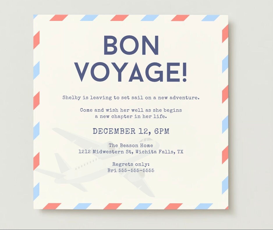 Vintage Bon Voyage Editable Invitation Template for Farewell, Goodbye ...