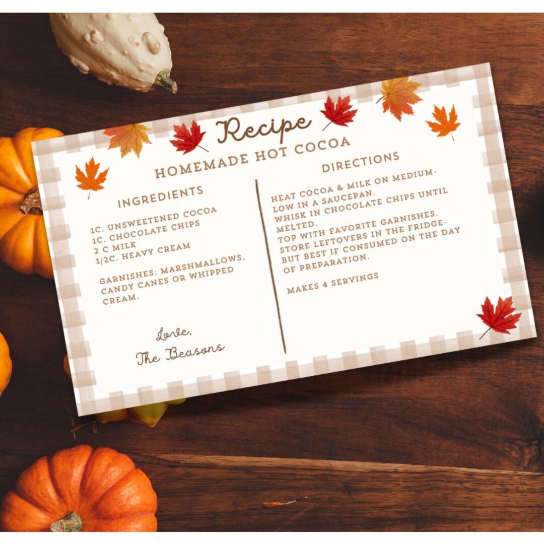 Fall/thanksgiving Printable Recipe Card Template - Etsy
