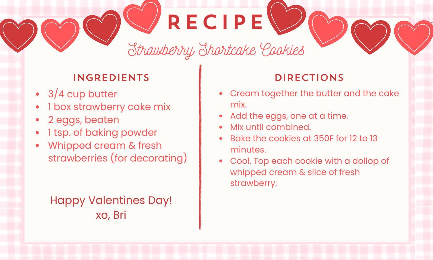 Valentine Printable Recipe Card Template - Etsy