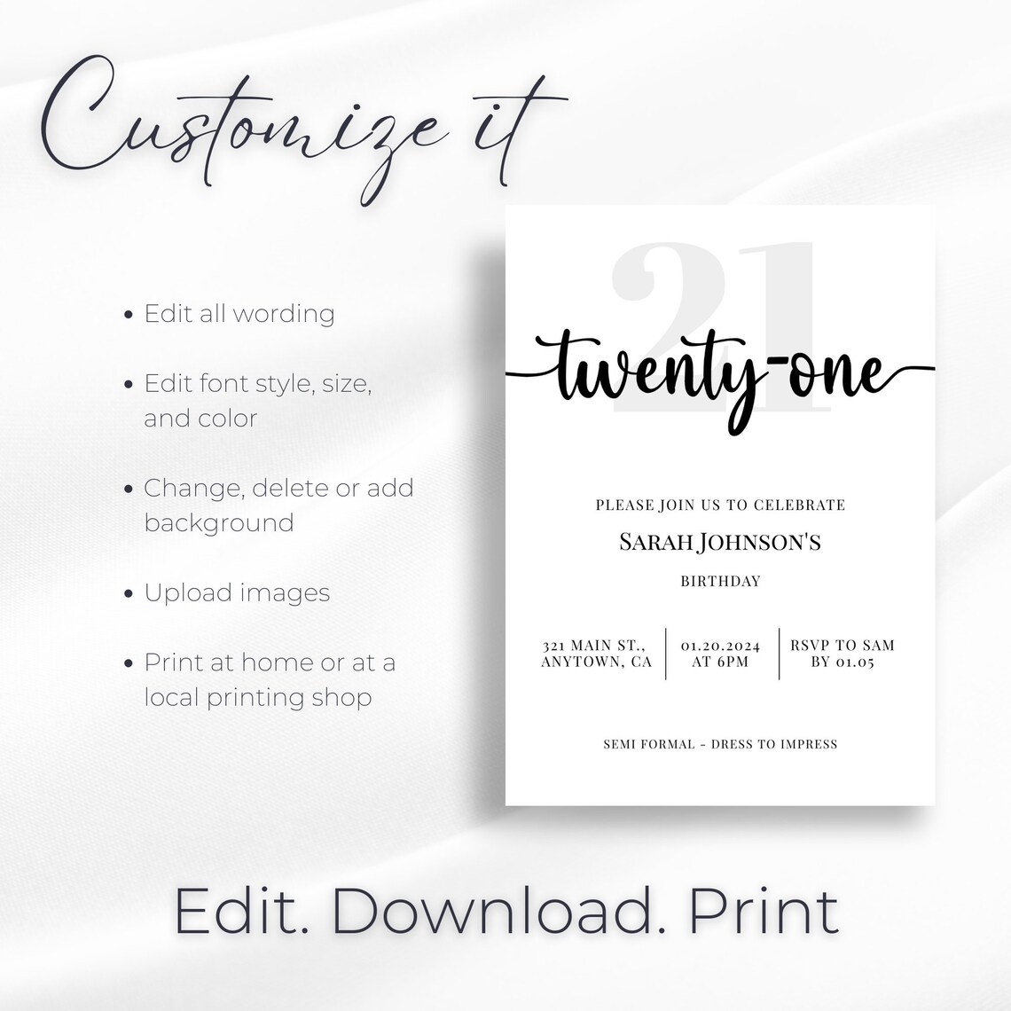 21st Birthday Invitation Template 21 Birthday Celebration Simple and ...