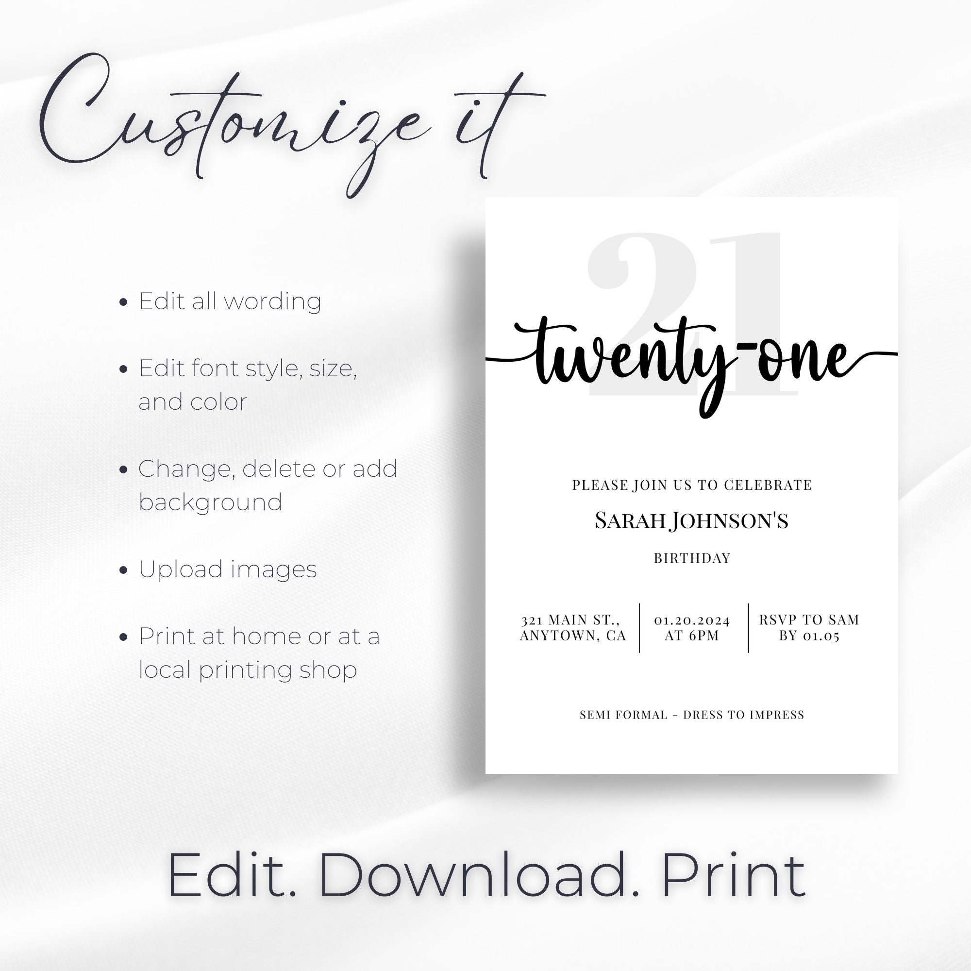 21st Birthday Invitation Template 21 Birthday Celebration Simple and ...