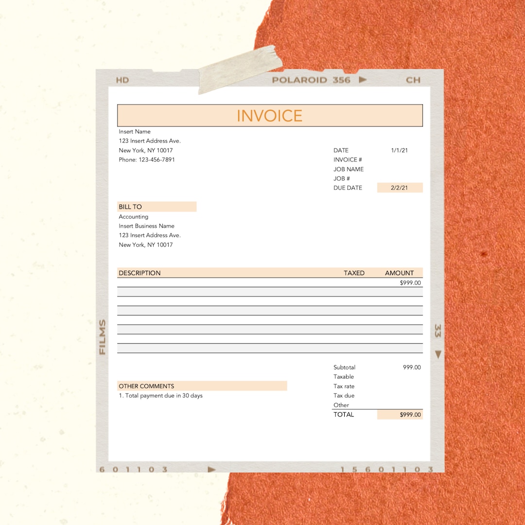 Invoice Template 2022 | Minimal Business Invoice Form - Etsy