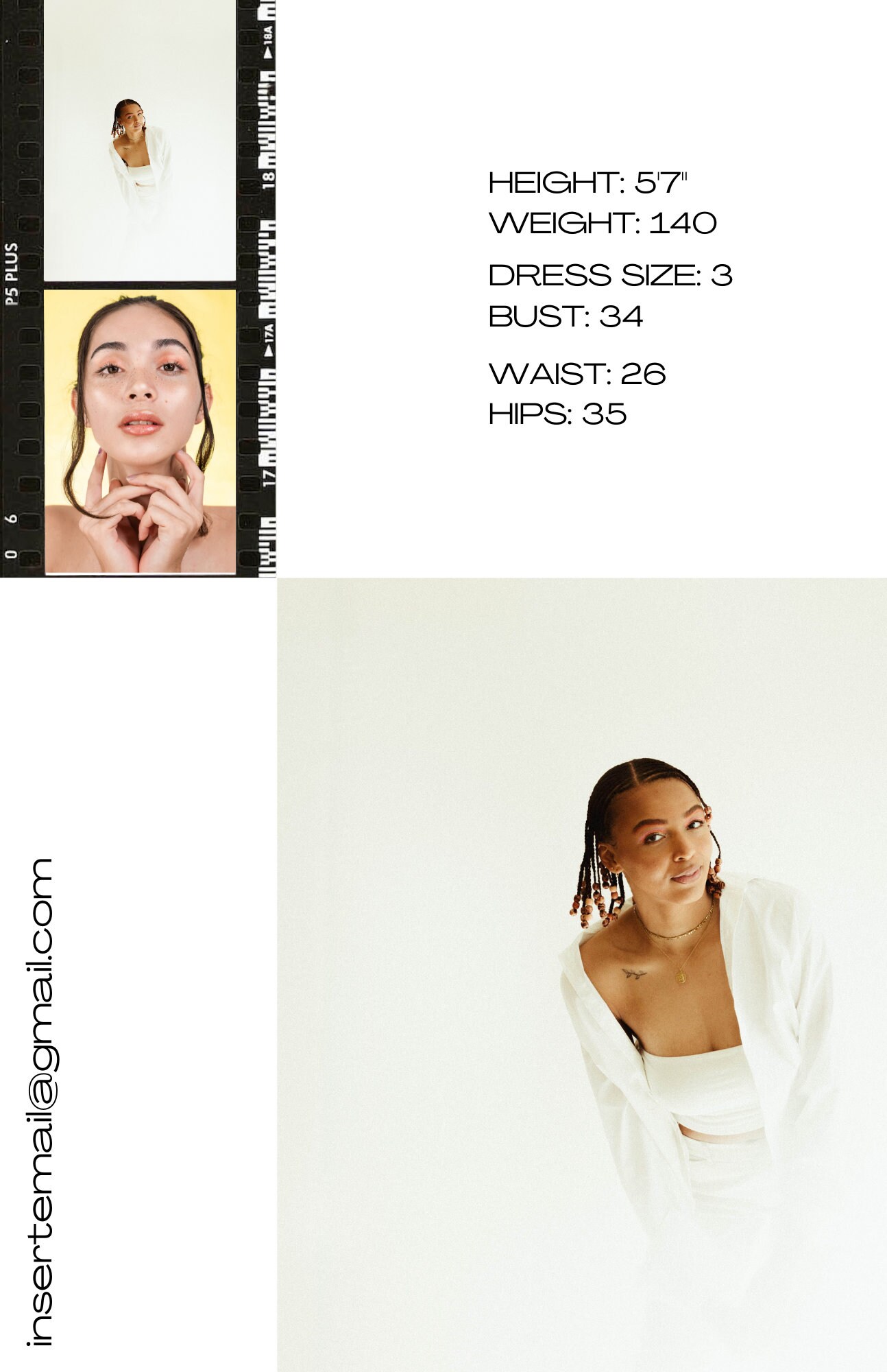 Comp Card for Model, Printable Canva Template, Modern, Zed Card ...