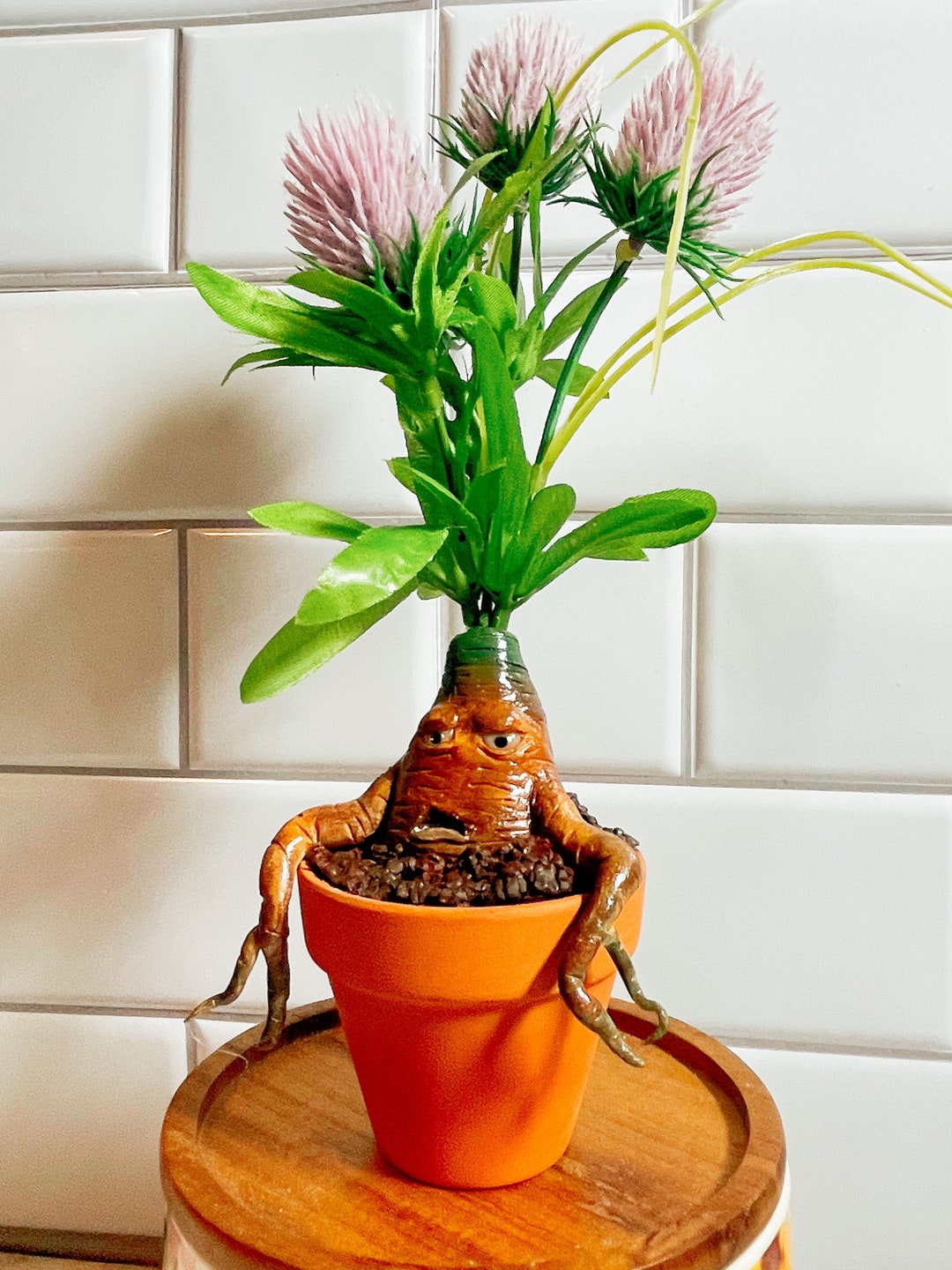 Clay Root Sculpture in Terra Cotta Pot, Odd Clay Sculpture, Desk ...