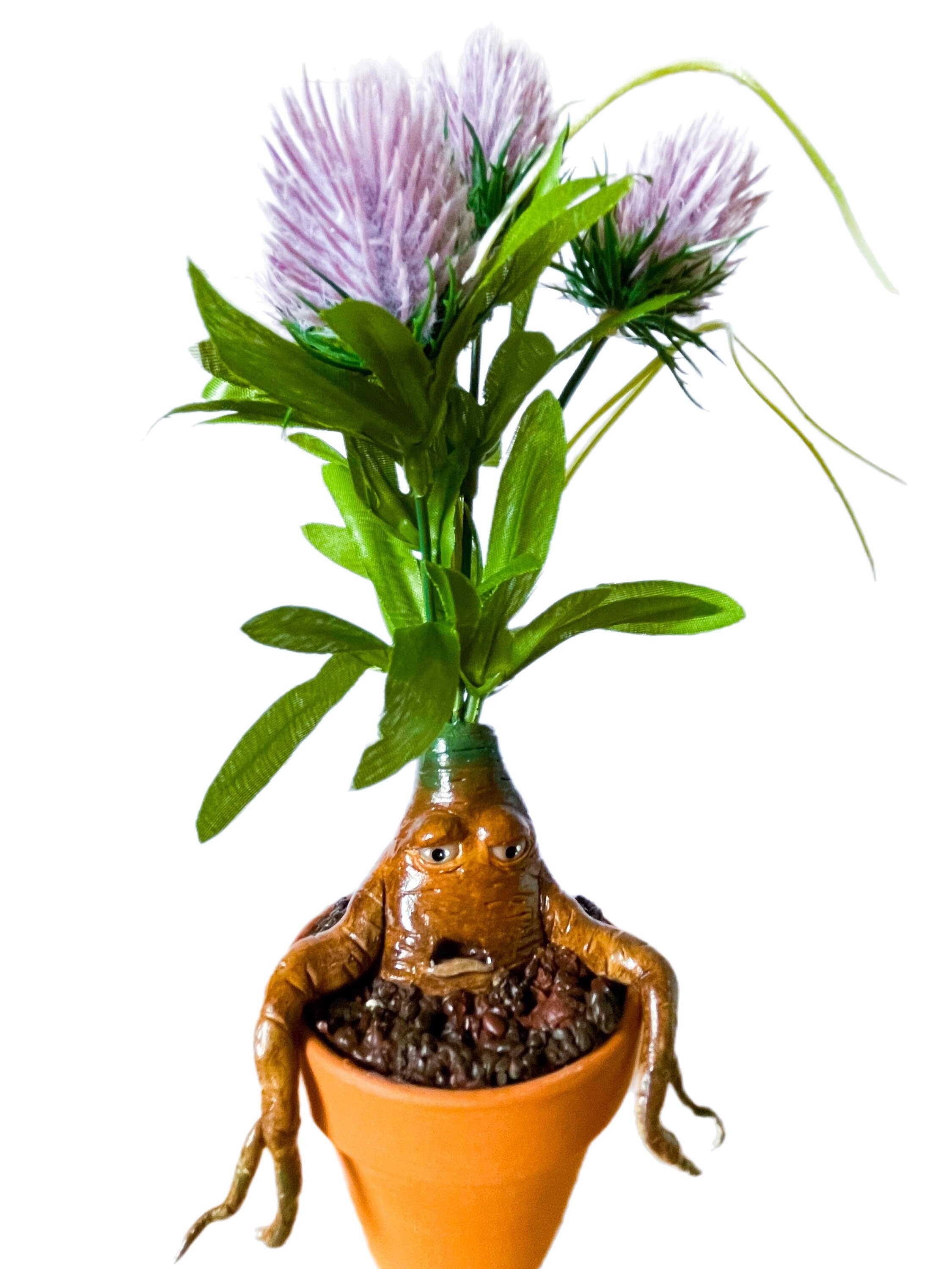 Clay Root Sculpture in Terra Cotta Pot, Odd Clay Sculpture, Desk ...