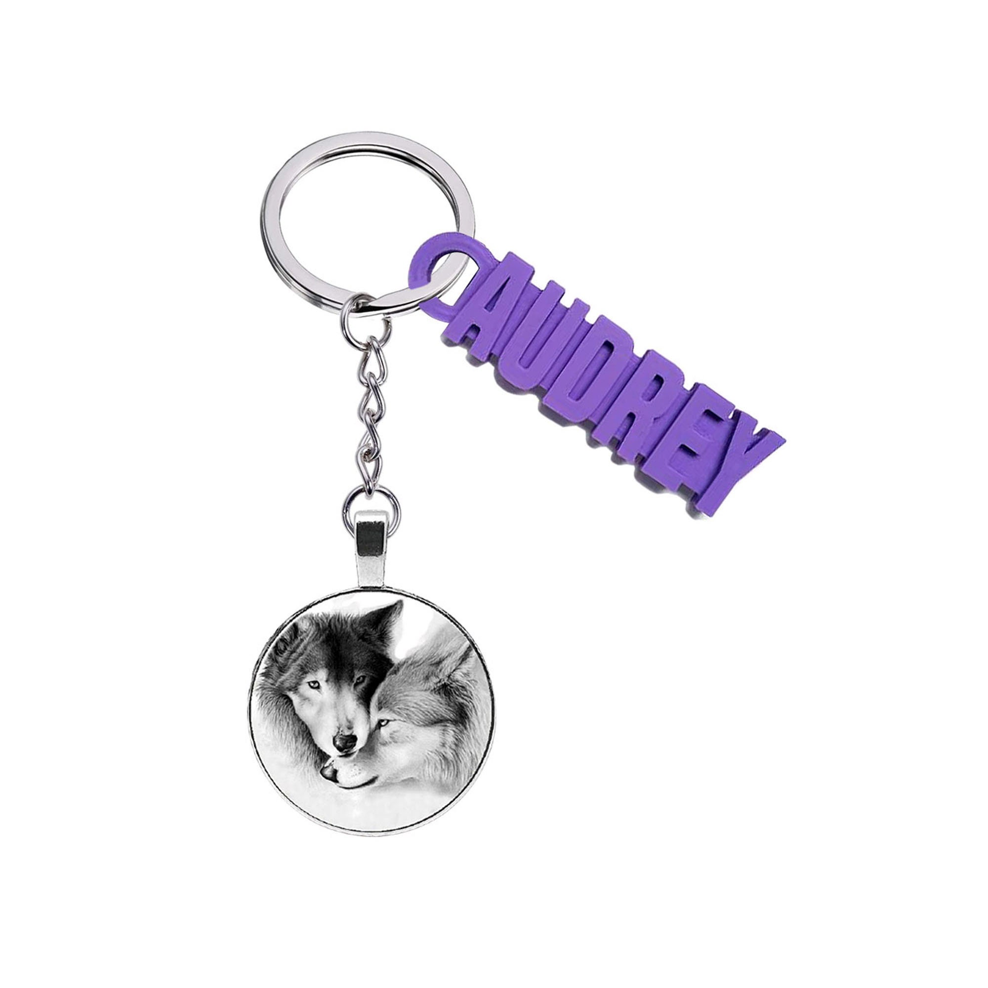 Personalized Keychain, Couple of Wolves, Love, With Your Text, Color of ...