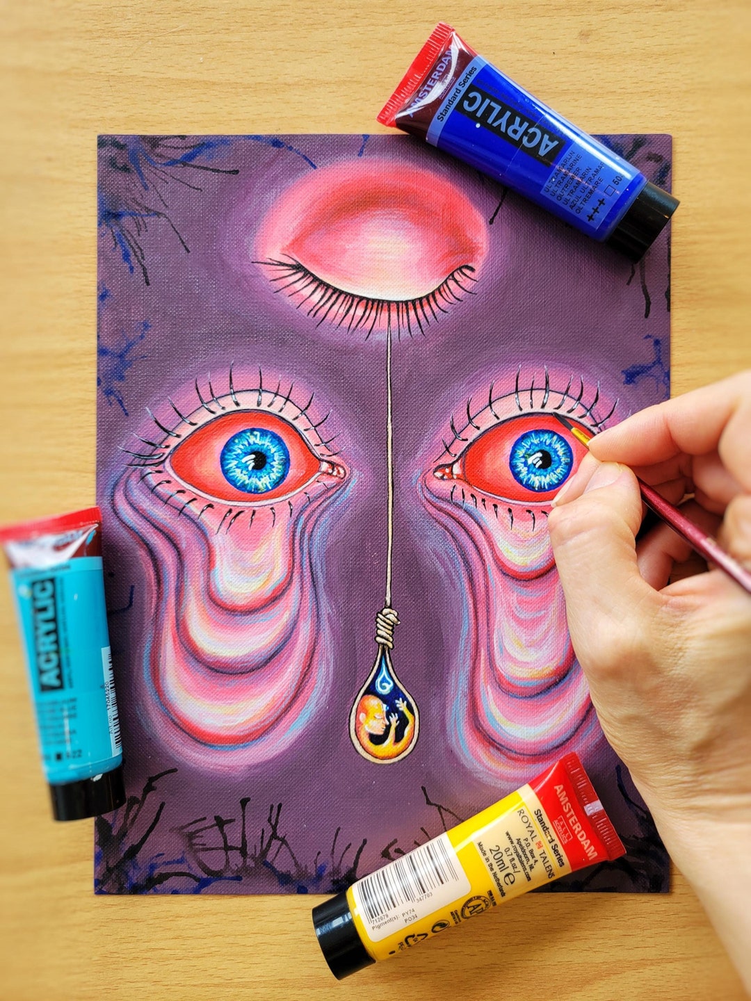 Mental Health Art Third Eye Painting, ORIGINAL Lowbrow Ukrainian Hanged ...