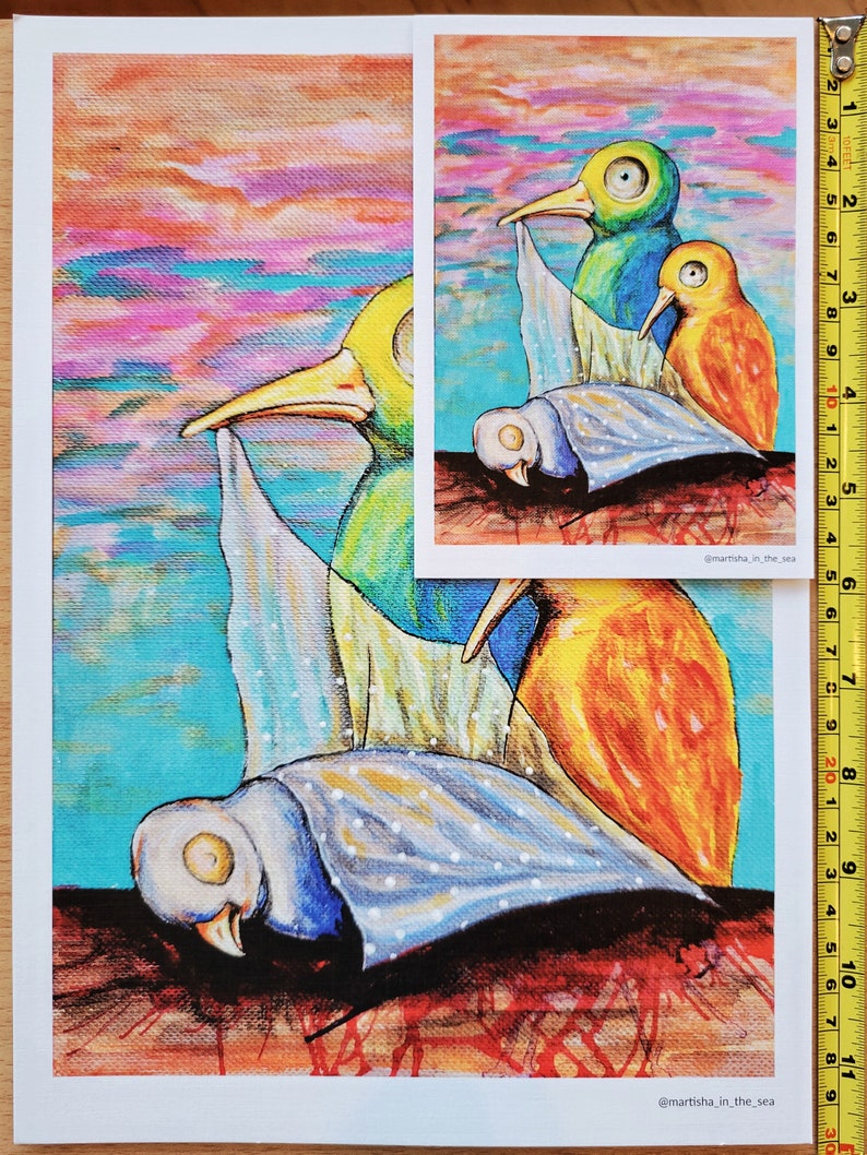 Hummingbird Art Print, Bird Family Painting, Surreal Motherhood Wall ...