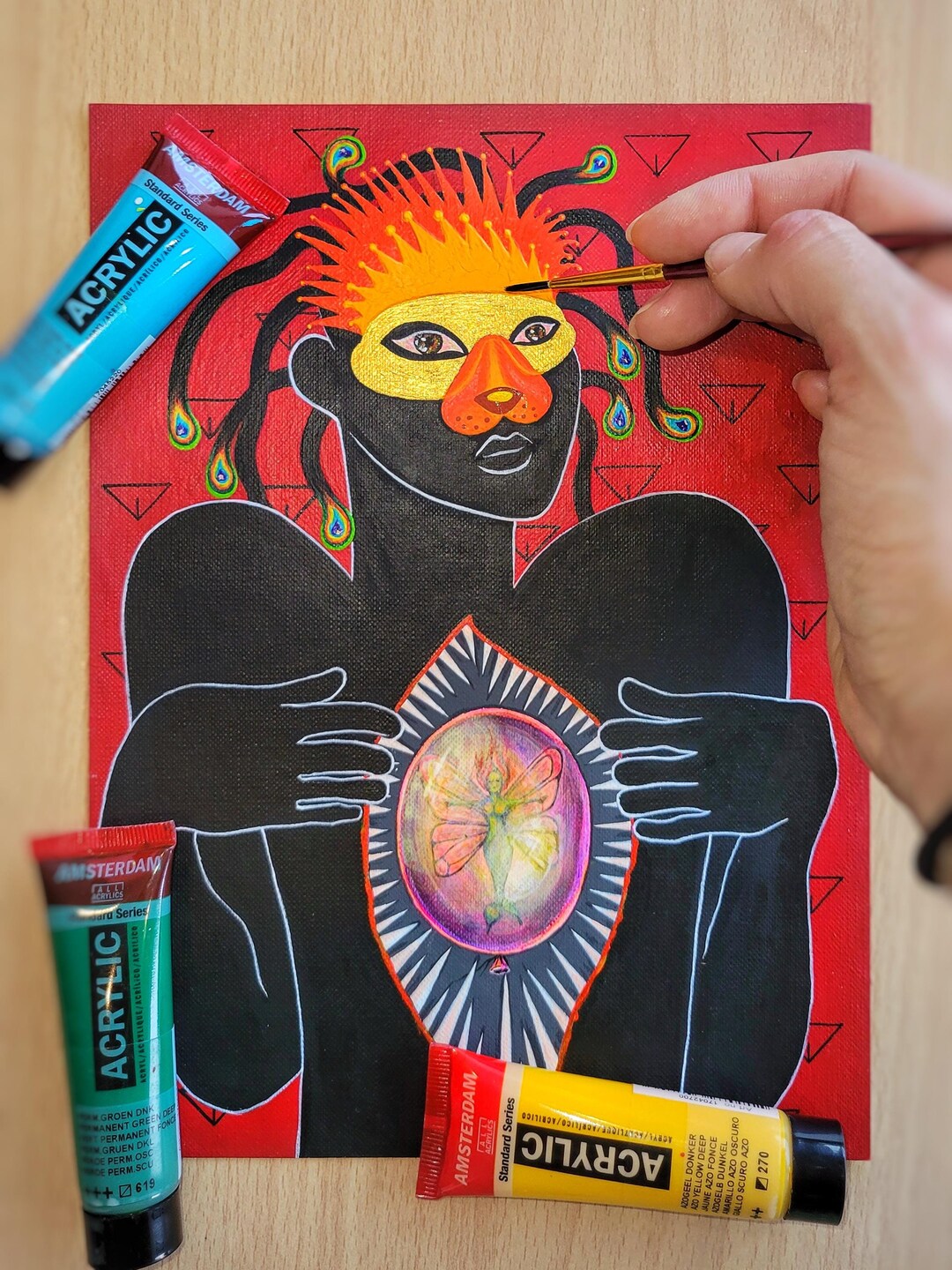 Lion King African Man Outsider Folk Art Brut Mermaid Portrait ORIGINAL ...