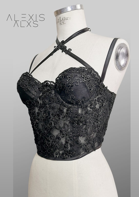Corsetto intimo pizzo nero Bustino corto con stecche - Etsy Italia