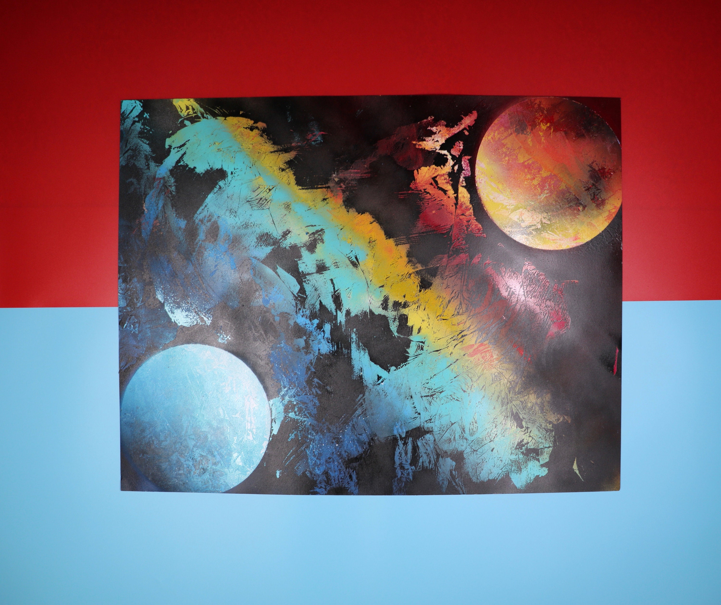 Fire and Ice Planet Collision Spray Painting Art - Etsy