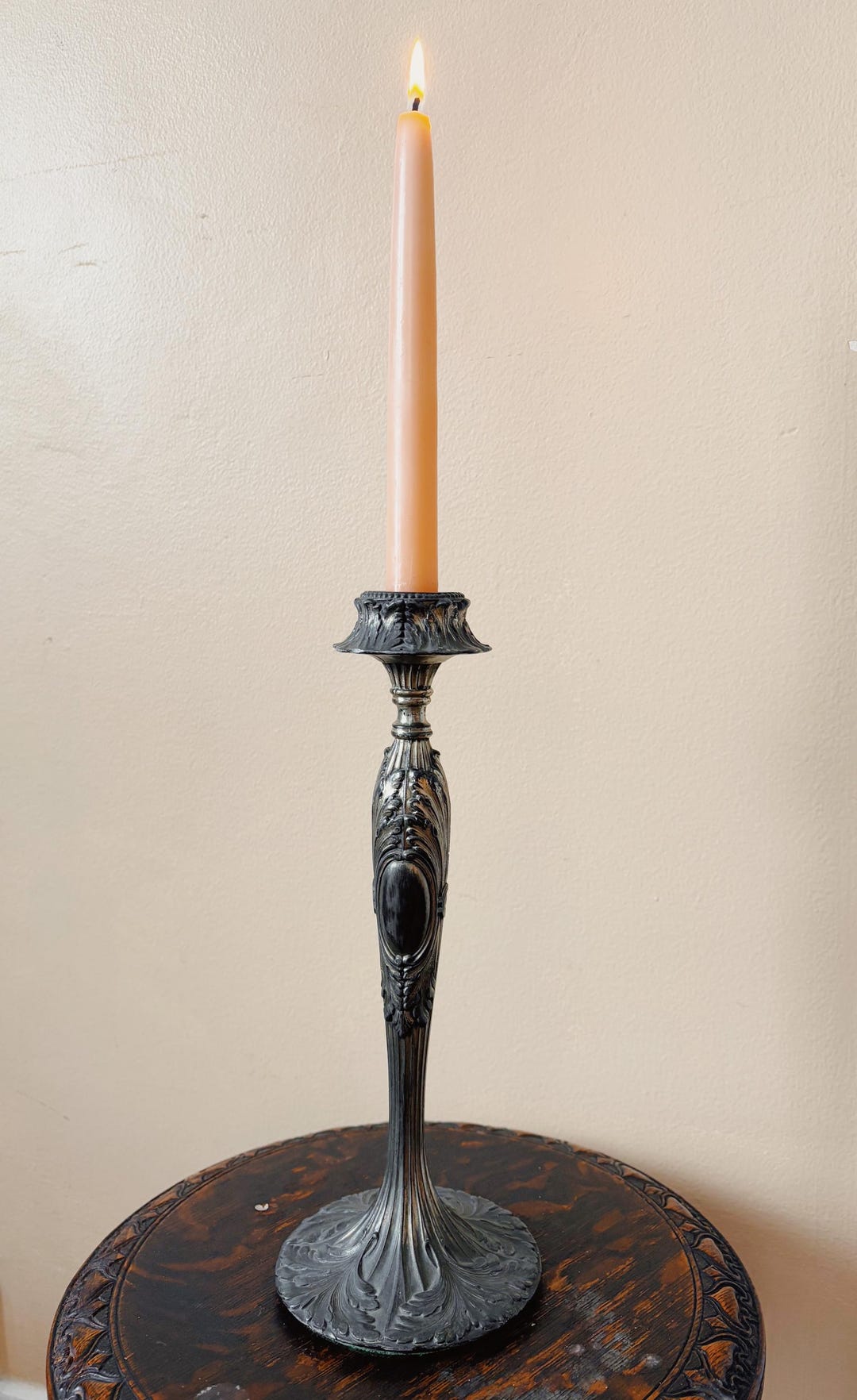 Vintage Ornate Silver Candlestick Holder Elegant Baroque-style Metal ...