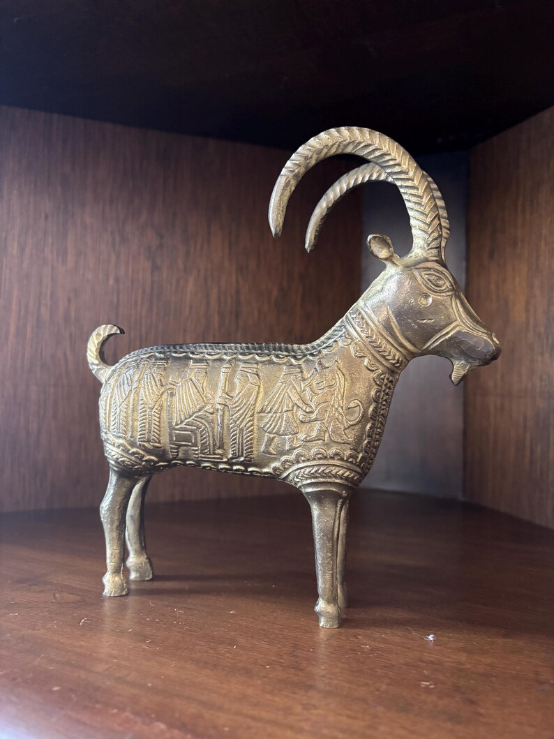 Vintage 1960s Brass Mid Century Persian Ram Ibex Mountain Goat Figurine ...