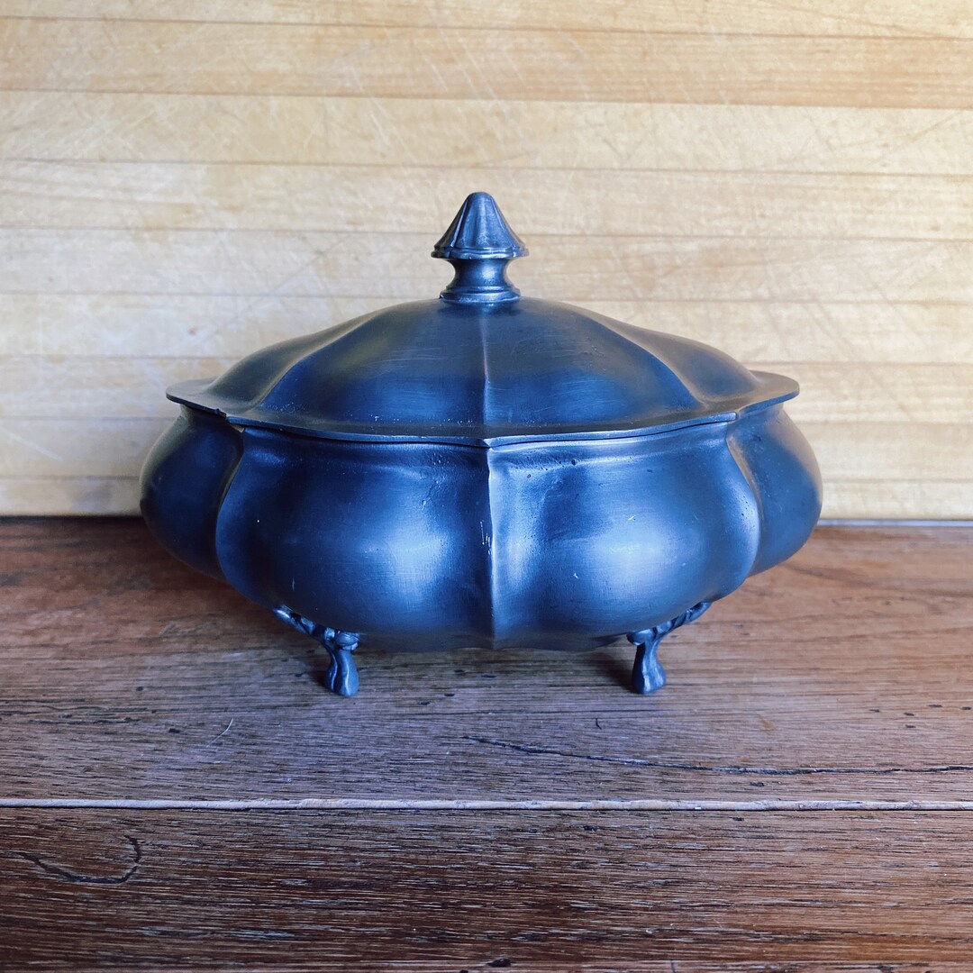 Vintage Pewter Footed & Lidded Tureen Dish - Etsy