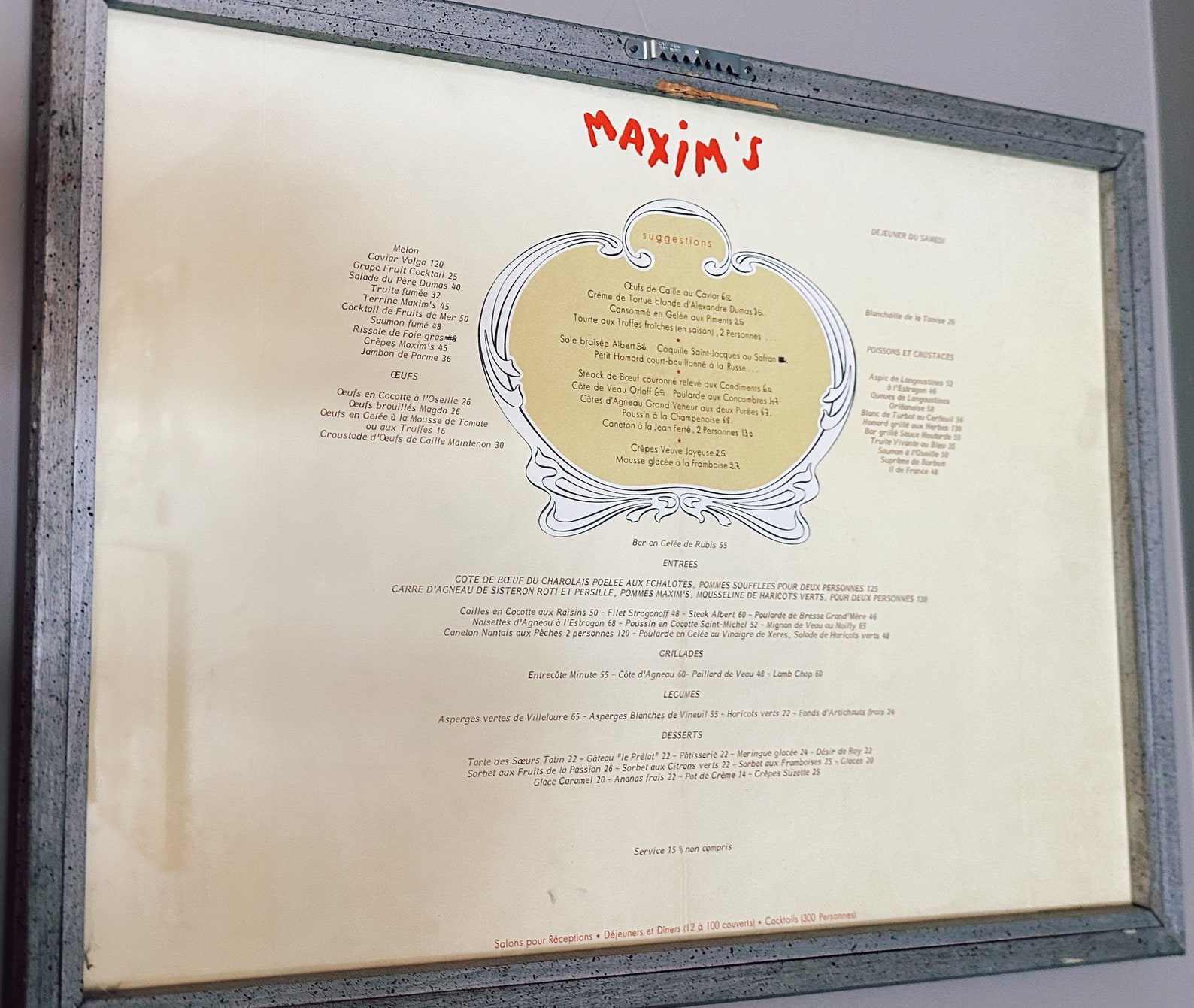 Vintage Maxim De Paris Framed Menu RARE - Etsy