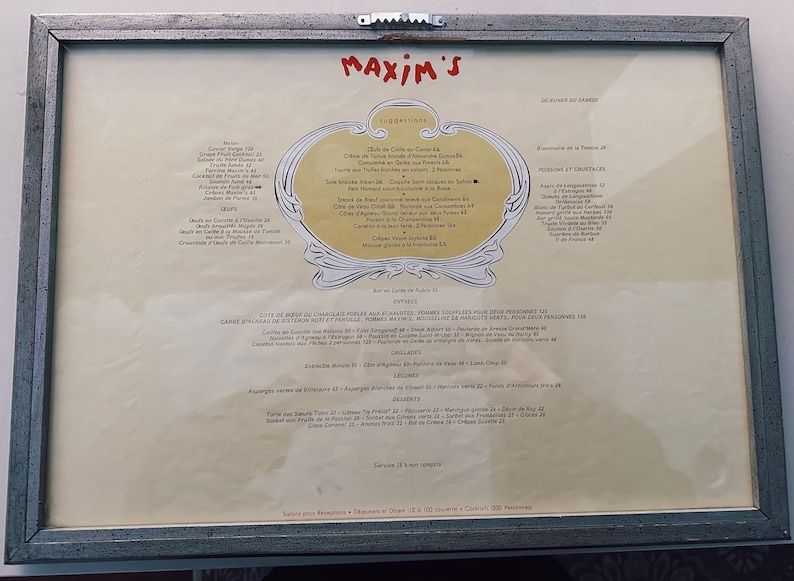 Vintage Maxim De Paris Framed Menu RARE - Etsy