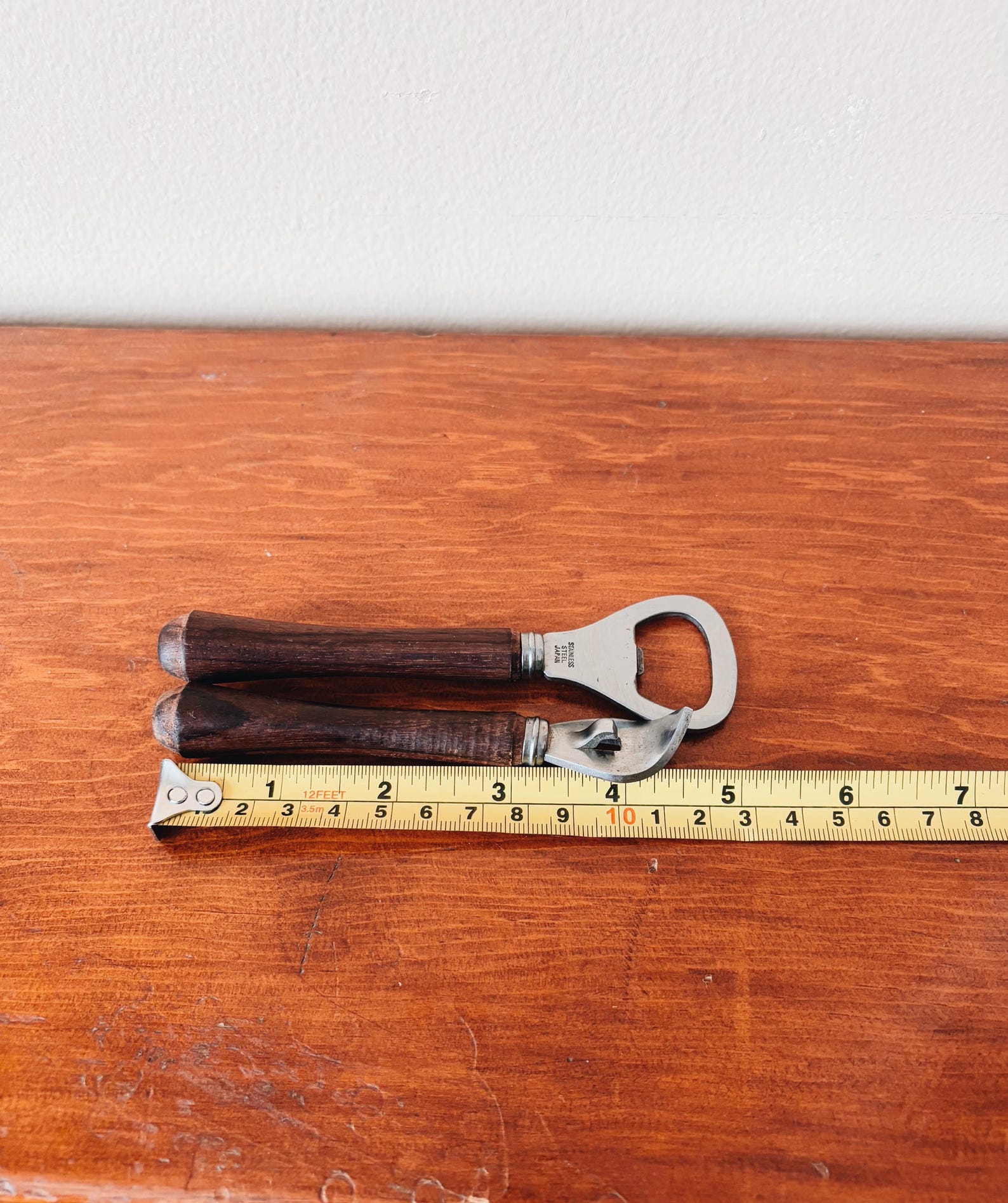 Vintage Wooden Handle Bottle & Can Opener Set – Stainless Steel, Mid ...